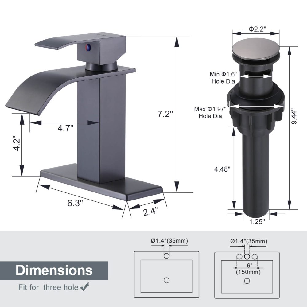 ALEASHA Bathroom Faucet Waterfall Spout Faucet for Bathroom Sink Single ...