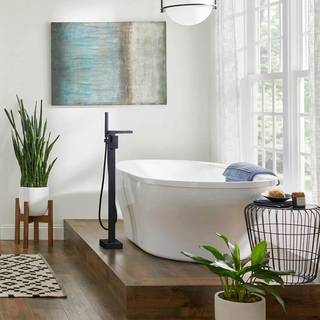 ALEASHA Oil Rubbed Bronze Floor Mount Tub Faucet Freestanding Bathtub Faucet, High Flow Max 6.74 GPM