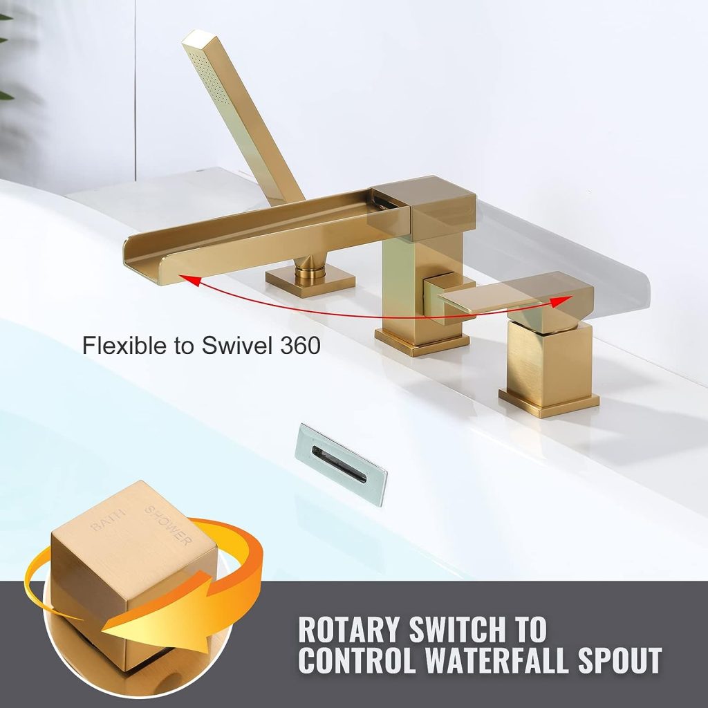 ALEASHA Modern Roman Tub Faucets, Garden Deck Mount Waterfall Bathtub ...