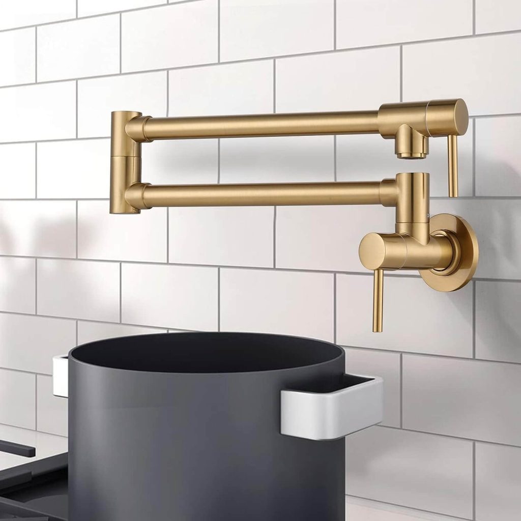 ALEASHA Brass Made Pot Filler Faucet, Brushed Gold Wall Mount Folding ...