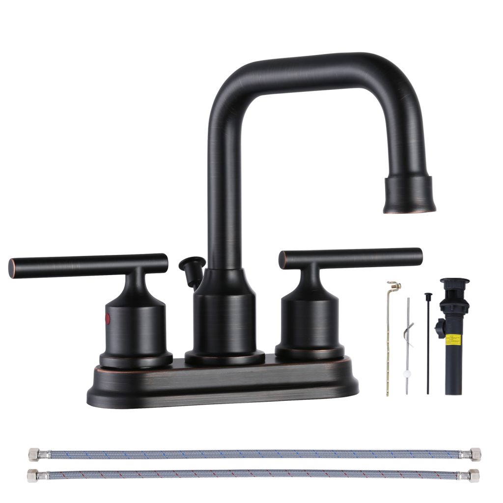 4 in. Centerset Double-Handle High Arc Bathroom Sink Faucet in Oil ...